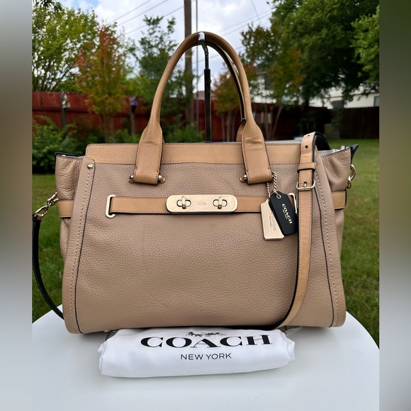 Coach | Bags | Coach Swagger Carryall Pebble Leather Satchel Tannude ...